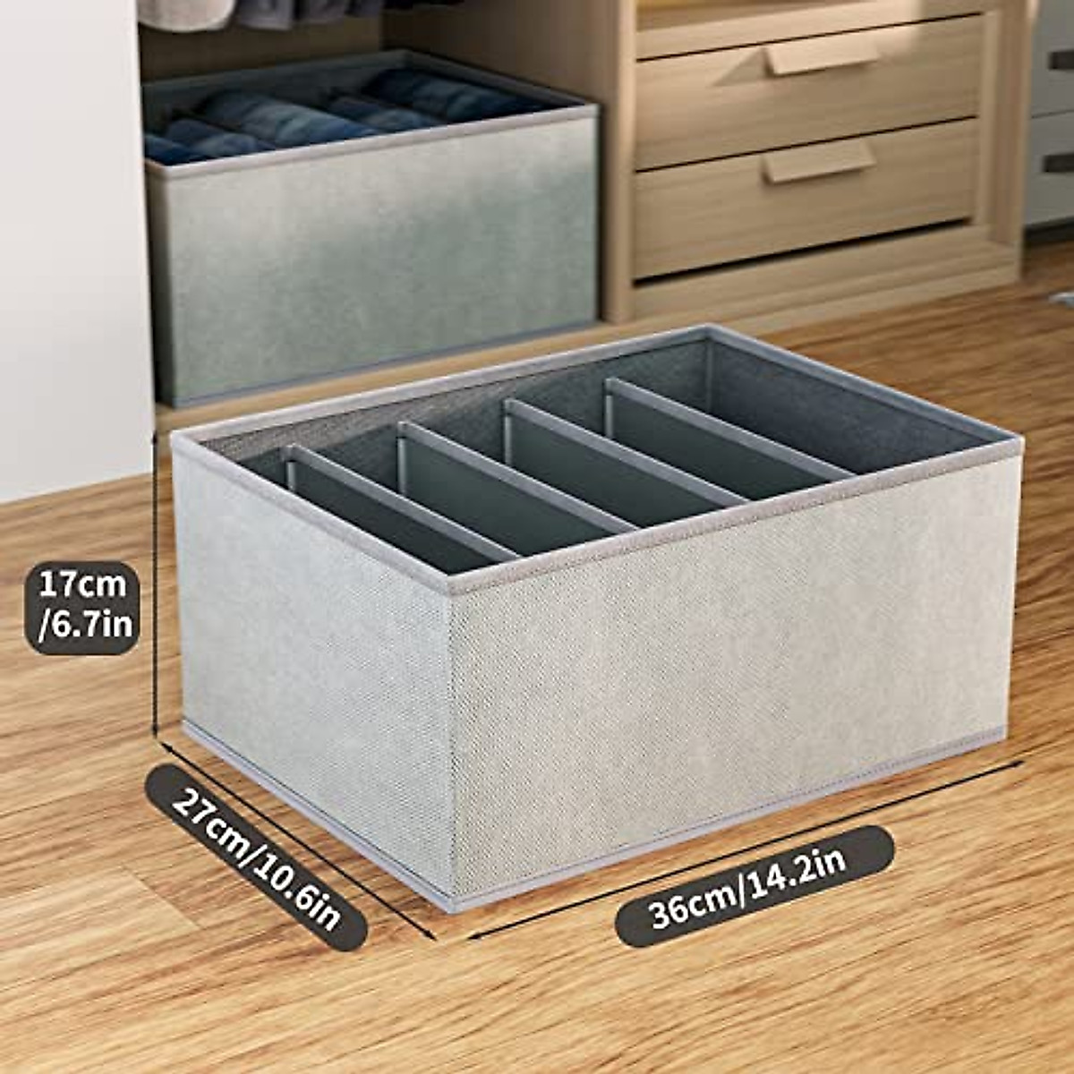 DIMJ Jeans Organizer for Closet, 5-Cell Wardrobe Clothes Organizer, Clothes Drawer Organizer for Clothing, Closet Organizers and Storage for Jeans, T-shirts, Sweater, 2 Packs (Grey)