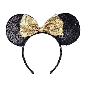 A Miaow Sequin Black Mouse Ears Headband MM Glitter Hair Clasp Adults Women Butterfly Hair Hoop Birthday Party Holiday Park Photo Supply (Black and Golden)