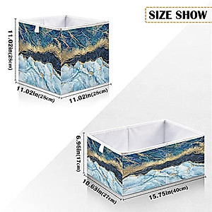 Kigai Blue Gold Marble Rectangular Storage Bins - 16x11x7 In Large Foldable Storage Basket Fabric Storage Baskes Organizer for Toys, Books, Shelves, Closet, Home Decor