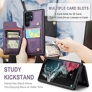 Vinich for Samsung Galaxy S22 Ultra Wallet Case with Card Holder, RFID Blocking Credit Slots Kickstand Shockproof Phone Cover for Women Men, Purple