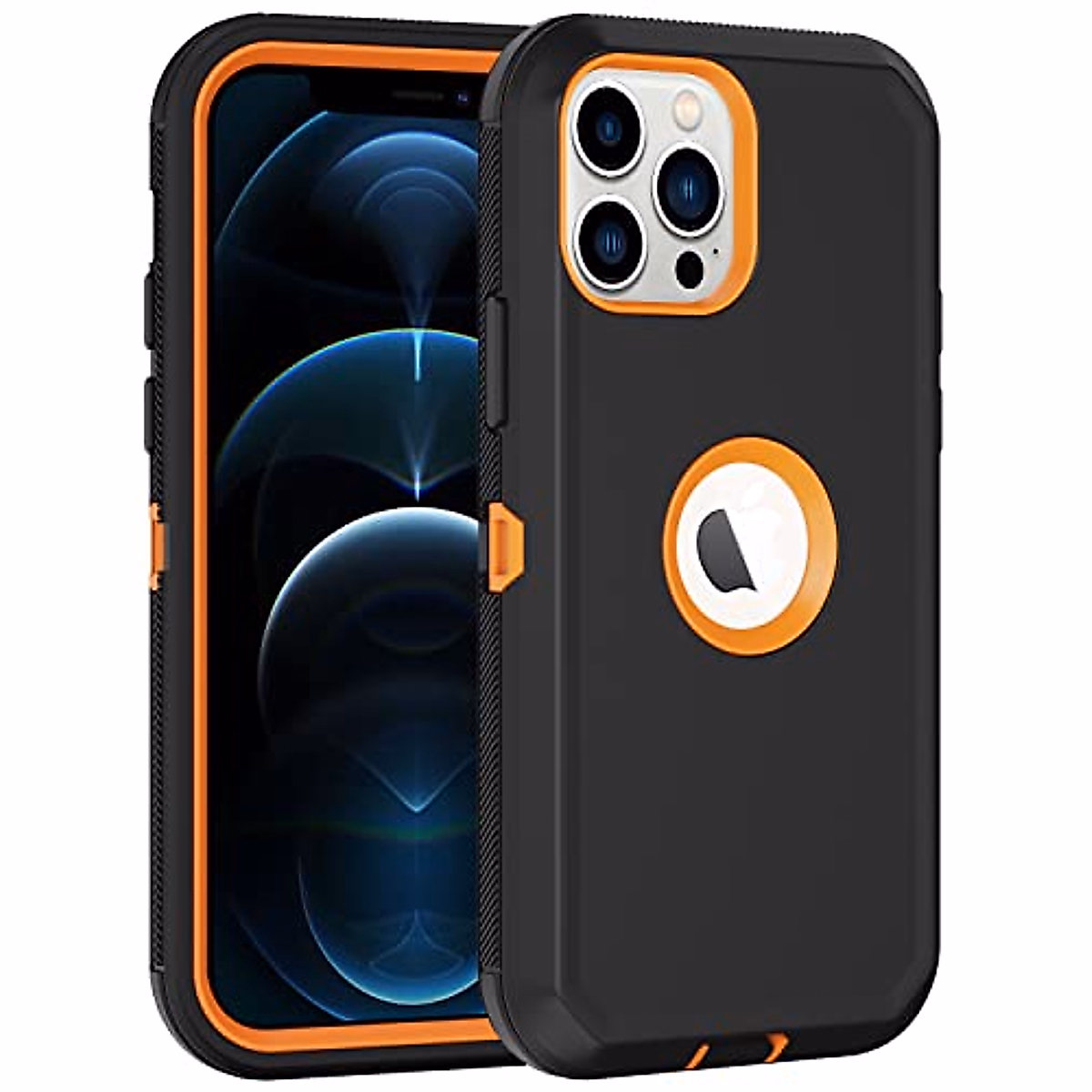 Aimoll-88 iPhone 12 Pro Max Case, Built-in Screen Protector, Heavy Duty Drop & Shockproof, Dust-Proof, Rugged Full Body Cover (Black/Orange)