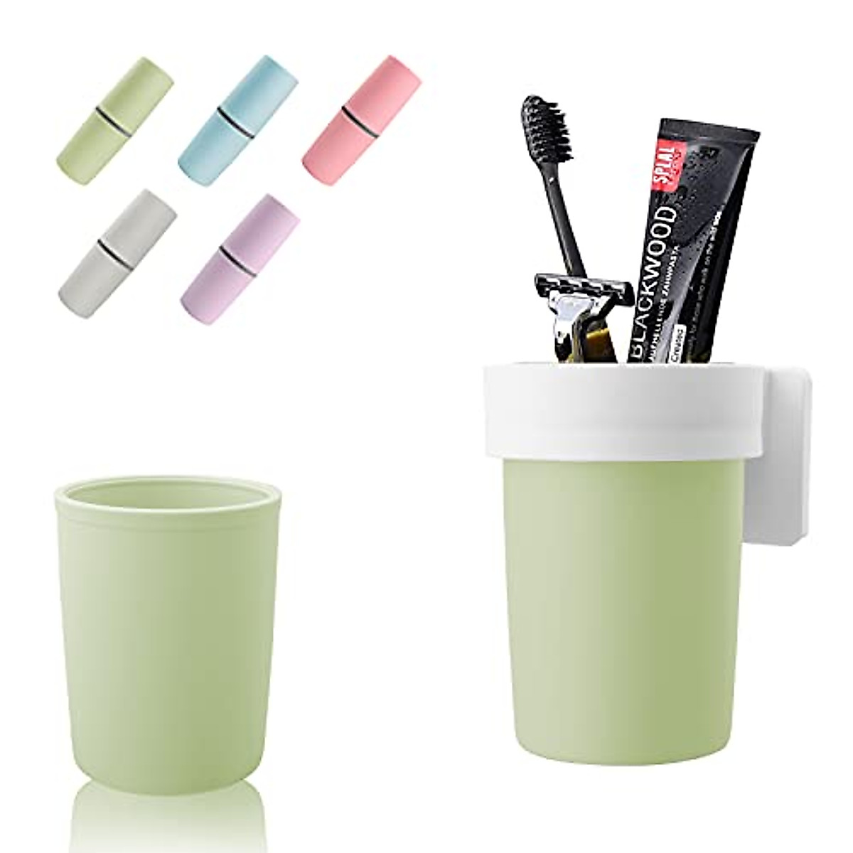 Suruid Toothbrush Case Multifunctional Toothbrush Storage Box Portable Travel Wash Cup Toothbrush Cup Wall Mounted Toothbrush Holder for Bathroom, Useful for Travel, Camping, Business, School - Green