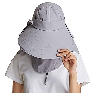 icolor Women Sun Cap Finshing Hats UPF+50 Detachable Face Mask Neck Flap Visor Wide Brim Sun Protection Hiking Hats Light Gray