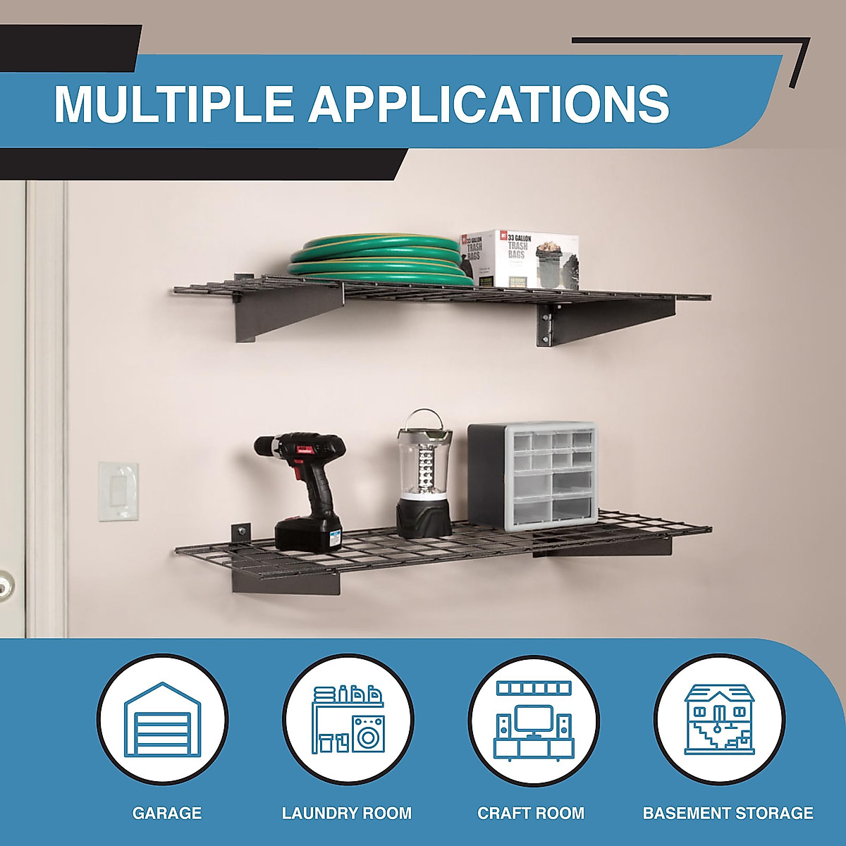 HyLoft 00967 45-Inch by 15-Inch Steel Wall Shelf for Garage Storage, Low-Profile Brackets, Off White, 2-Pack