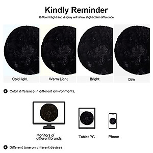 uxcell Faux Fur Round Rug,Fluffy Area Mat,Fluff Rugs for Bedroom Floor Sofa Living Room 2 x 2 Feet Black