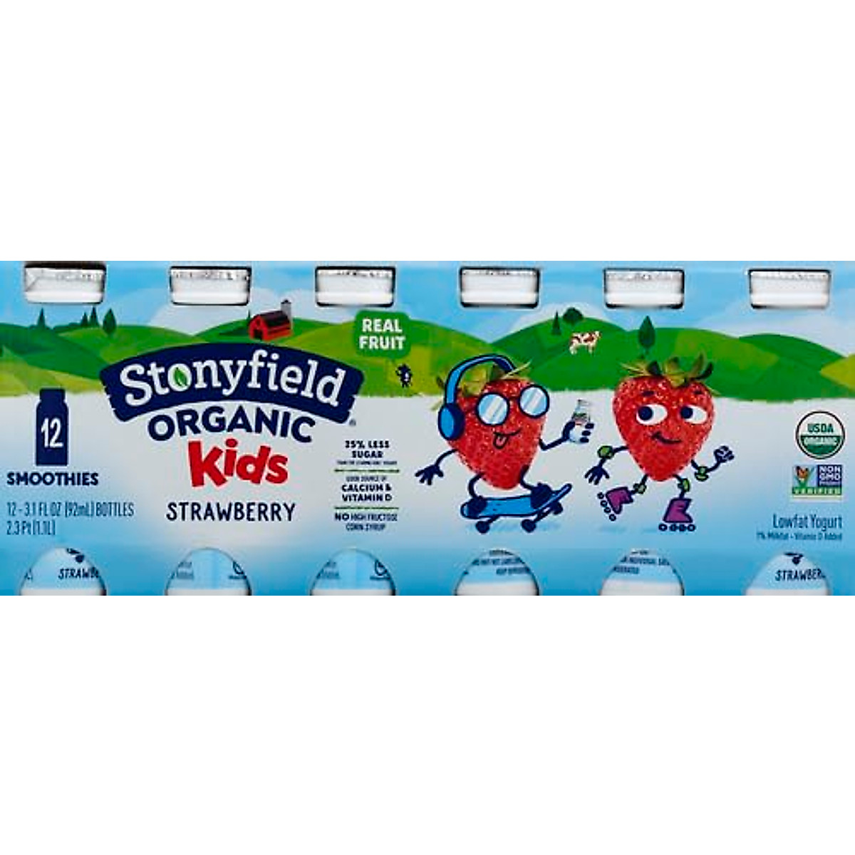 Stonyfield Organic Lowfat Yogurt Smoothies, Strawberry, 3.1 oz., 12 Ct - #1 Organic Kids Yogurt, Real Fruit & Wholesome Ingredients, 12 count (pack of 1)