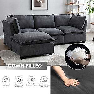 GNIXUU Cloud Modular Sectional Sofa, Convertible Large L-Shape Feather Filled Comfort Sectional Sofa with Ottoman, Linen Deep 4 Seat Couches for Living Room. Washable Cover, Gray