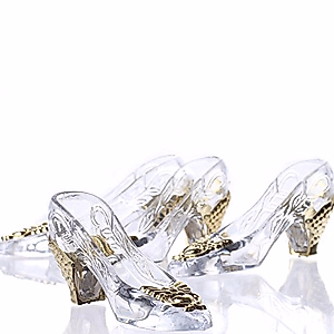 Pack of 36 Gold Accented Cinderella Clear Acrylic Slipper Placecard Holders - Place Card Holders for Quinceanera, Fairy Tale Wedding Favors, or Princess Themed Decorations (3-3/4" long)