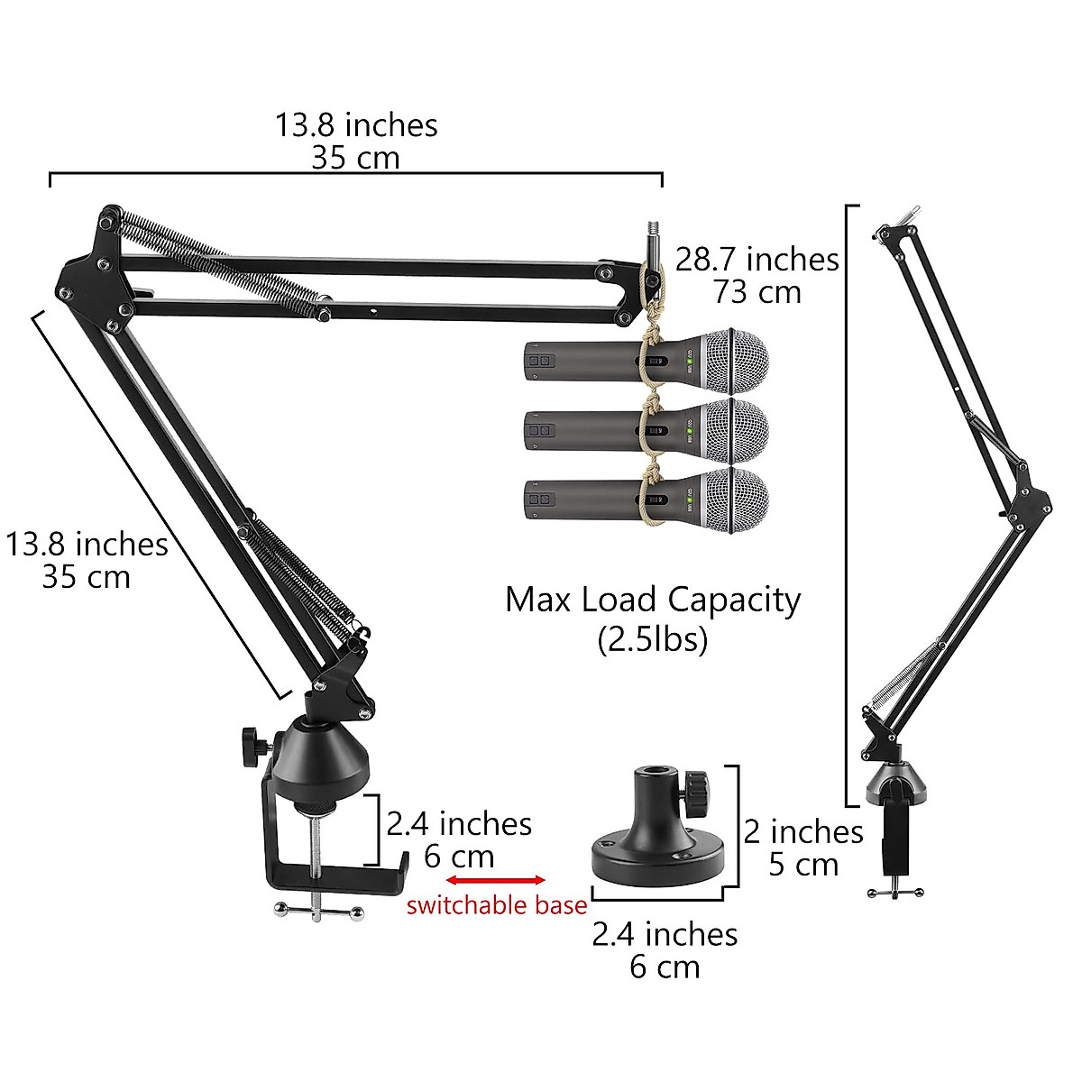 Geekria for Creators Microphone Arm Compatible with SAMSON Technologies Q2U, Q9U, G-Track Pro, Q7x, Q8x Mic Boom Arm Mount Adapter with Tabletop Flange Mount, Mic Scissor Arm, Desk Mount Holder