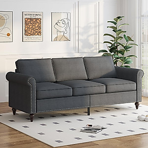 ZAFLY Sofa Couch, 3 Seat Couches for Living Room, 3 Sofa Seat for Small Spaces, Mid Century Modern Couch with Armrest and Backrest, Soft Cushion Sofa for Home/Office/Apartment - Dark Grey