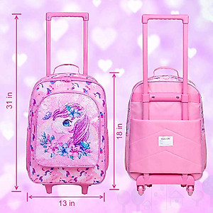UFNDC Kids Luggage for Girls, Unicorn Suitcase Rolling with Wheels，Travel Carry on for Children Toddler elementary