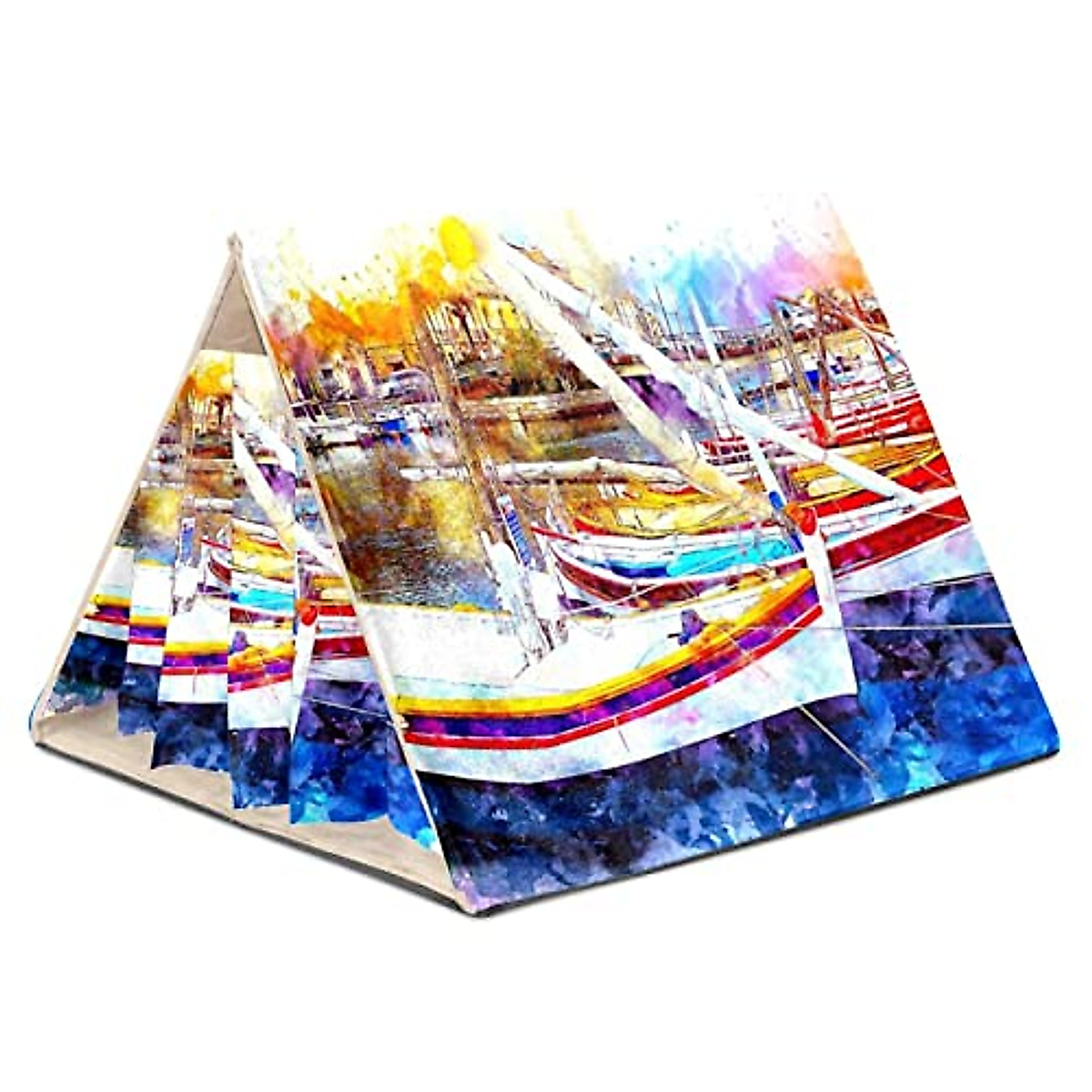 RATGDN Small Pet Hideout Boats Fishing Sea Art Watercolor Hamster House Guinea Pig Playhouse for Dwarf Rabbits Hedgehogs Chinchillas