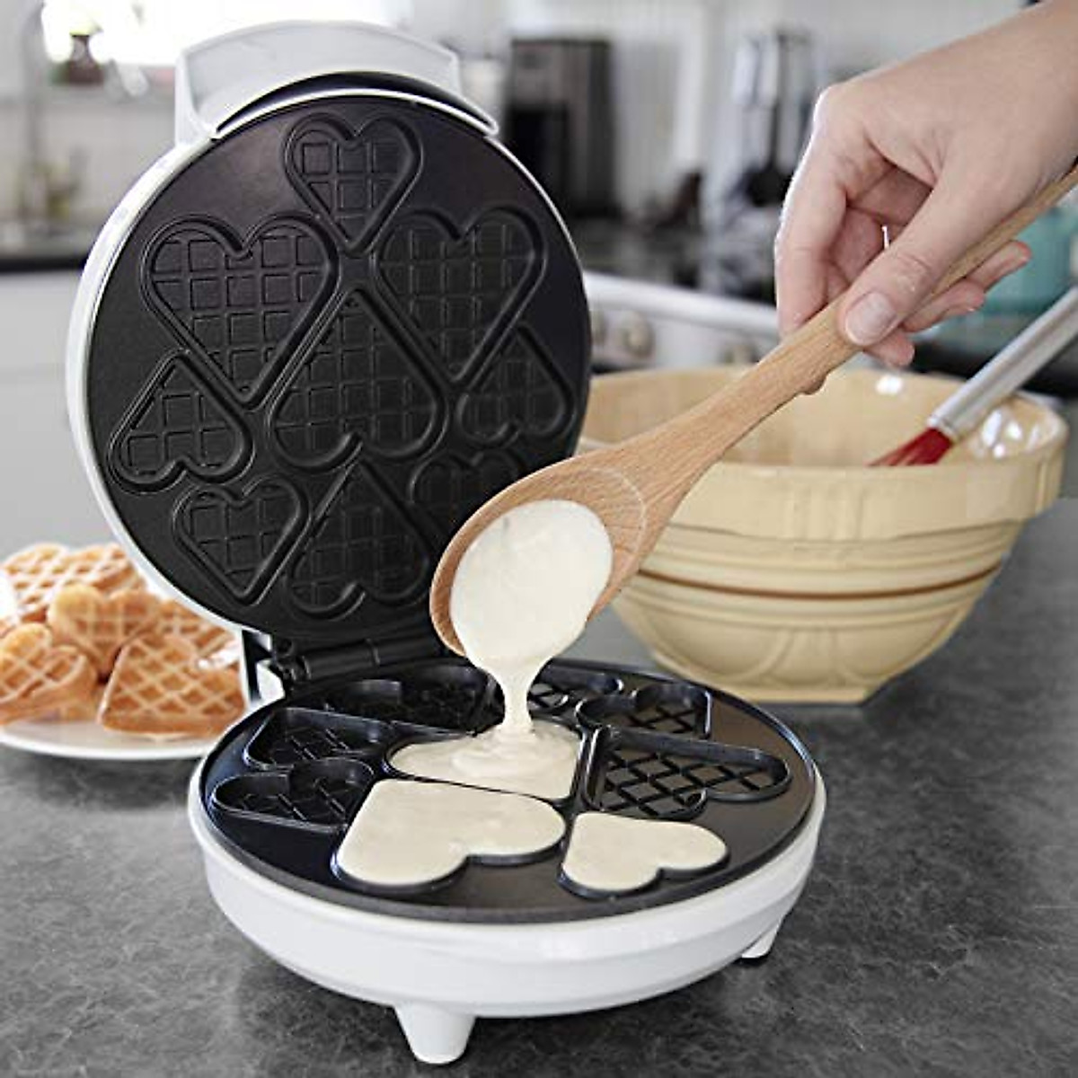Mini Hearts Waffle Maker - Make 9 Heart Shaped Waffles or Pancakes w Electric Nonstick Waffler Iron- Unique Breakfast for Loved Ones Kids Adults, Fun Gift, Special Holiday Treat or for Summer Parties