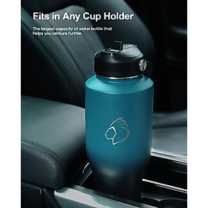 BUZIO 32oz 40 oz Insulated Water Bottle Tumbler Travel Flask Metal Canteen with Straw Lid and Flex Cap, Fits in Any Car Cup Holders Keep Cold for 48 Hrs, Hot for 24 Hrs