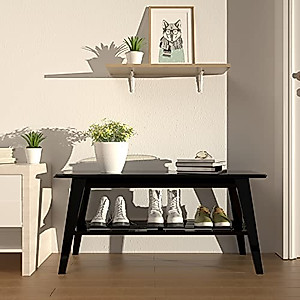 INTOBOO Entryway Shoe Bench, 2-Tier Black Wood Bench for Living Dining Room, 35 Inch Morden Entry Way Shoe Benches Seat, Recyclable Bambo