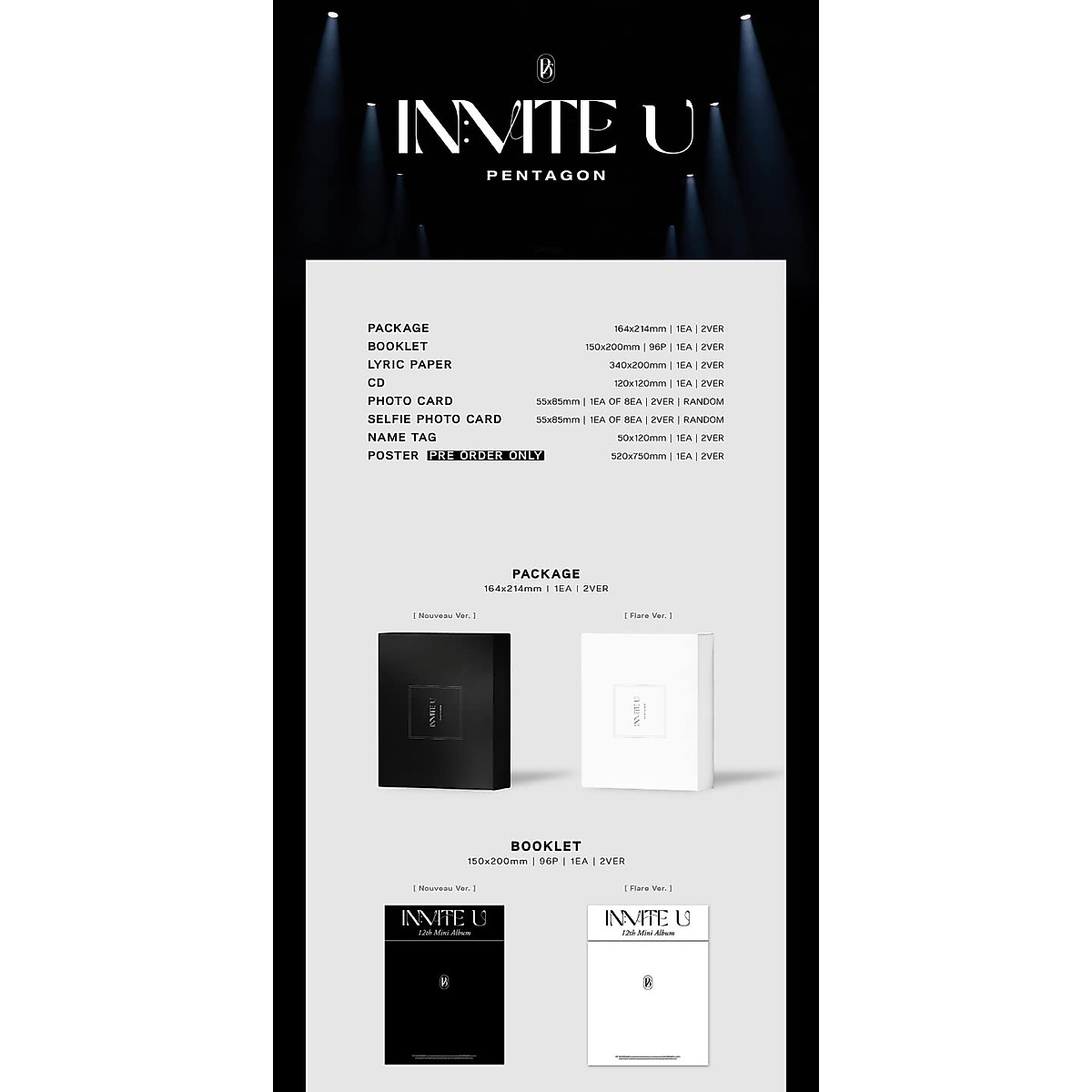 Pentagon in:Vite U 12th Mini Album Flare Version CD+96p Booklet+1p Lyric Paper+1p PhotoCard+1p Selfie PhotoCard+1ea Name Tag+Tracking Kpop Sealed