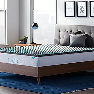 LUCID 2.5 Inch Duo-Foam Charcoal Fusion - Dual Density Bamboo Charcoal - Gel Memory Foam - Hypoallergenic Temperature-Regulating Optimum Comfort - King