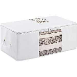 STUFF & THINGS 2 Pack PVC Storage Bags for Bedroom, Clothes and Blanket Organizer, Double Zipper Organization Bag, Foldable Fabric Boxes Laundry Room, Large Capacity Comforter Bag (2 White)