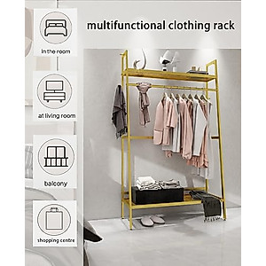 Garment Rack and Clothes Rack: Chic Gold Heavy-Duty & Stylish Clothing and Garment Rail with Double Layer Storage Shelf for Clothes, Shoes, and More. Perfect for Bedroom, Office, or Living Room.