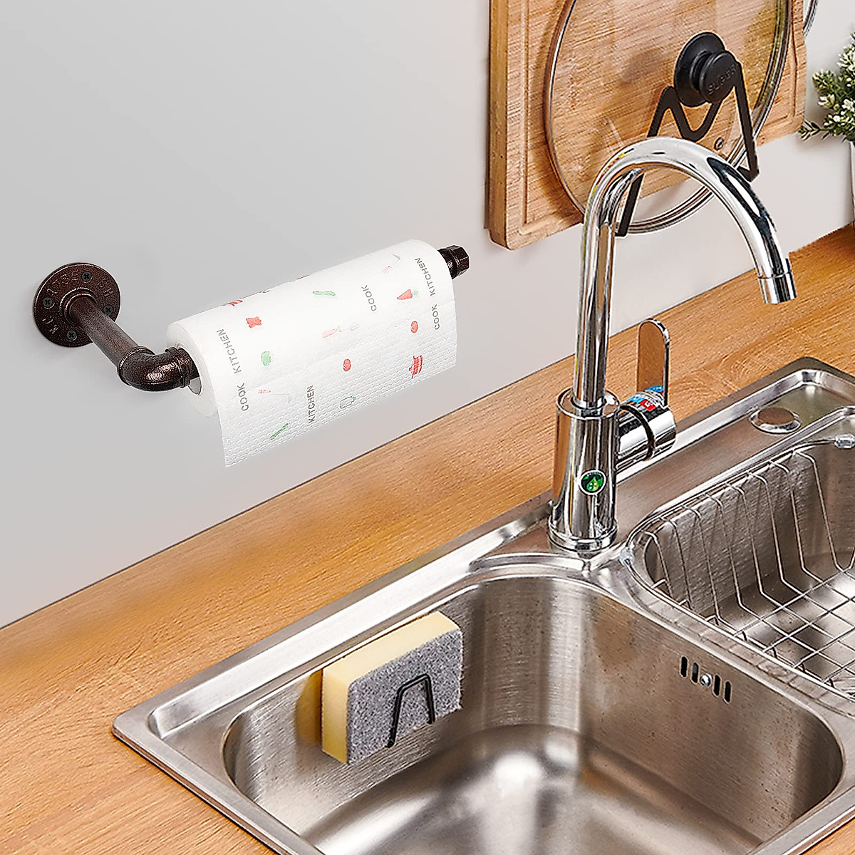 Jeasor Industrial Iron Pipe Kitchen Paper Towel Holder, Vintage Farmhouse Heavy Duty DIY Industrial Rustic Wall Mount Paper Towel Rack for Kitchen Bathroom(1, Bronze)