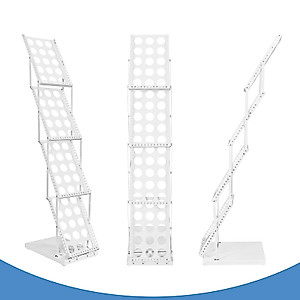 XIDIHF Brochure Magazine Catalog Literature Display Rack Stand,Foldable Magazine Stand 4 Pockets with Carrying Bag for Office Trade Show Exhibitions (White)