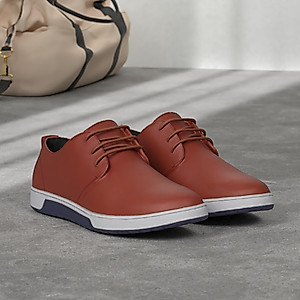 ZZHAP Men's Casual Oxford Shoes Breathable Flat Fashion Sneakers 02Brown US 9.5