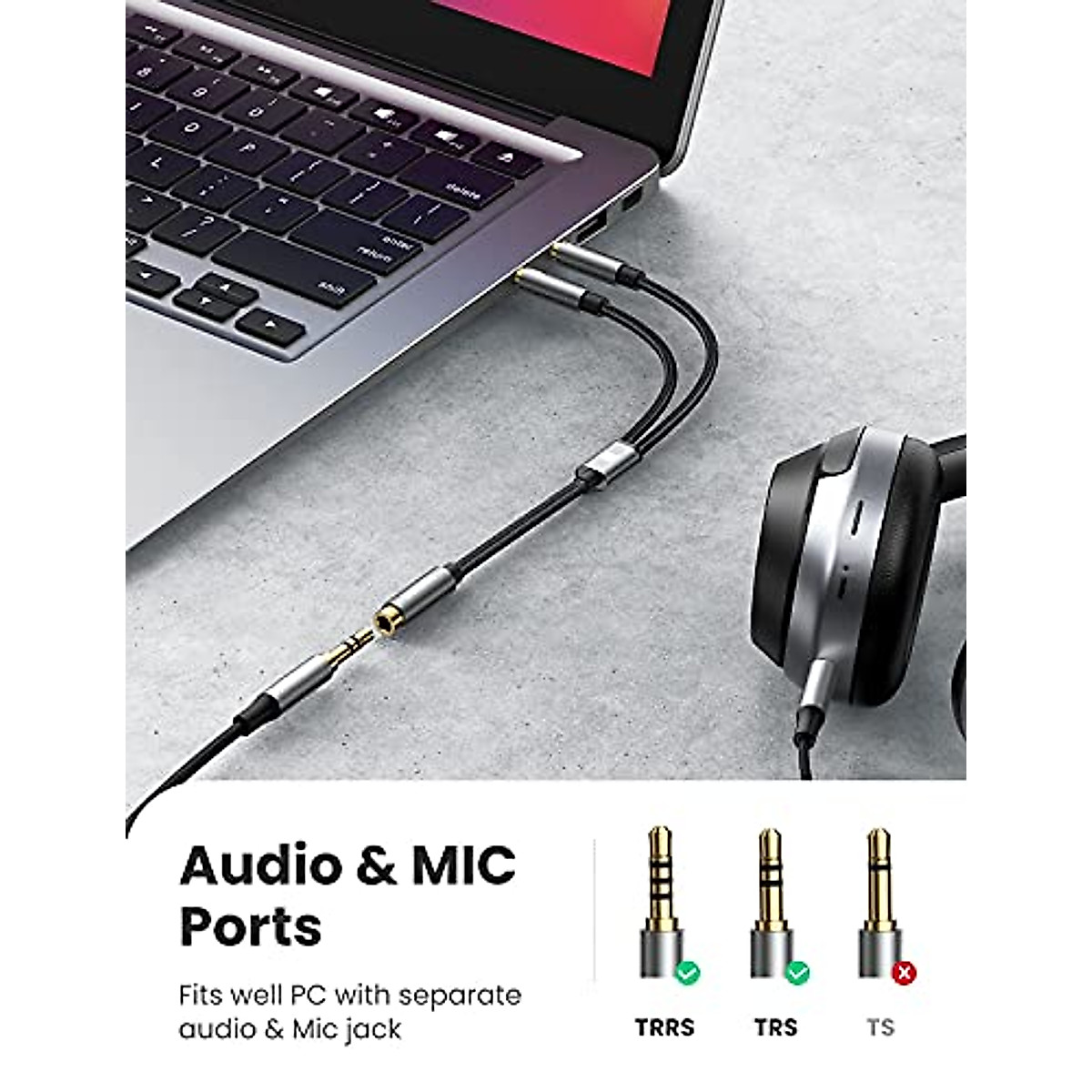 UGREEN Headphone Splitter for Computer & 3.5mm Headphone Extension Cable 3FT Male to Female Bundle