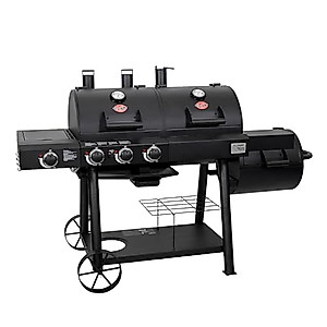 Char-Griller 3070 Texas Trio 3-Burner Dual Fuel Grill with Smoker in Black