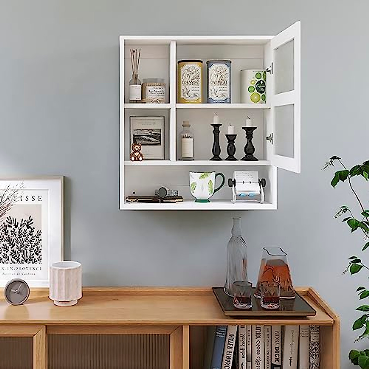 SMIBUY Bathroom Mirror Cabinet Wall Mounted, Bamboo Space Saver Medicine Cabinet, Wall Hanging Over Toilet Storage Cabinet with Mirror Door and Adjustable Shelf (White)