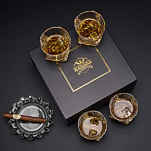 KANARS Rocks Whiskey Glass, Crystal Old Fashioned Glasses Set of 4 In Gift Box for Dad, Unique 7 Oz Lowball Tumbler Glasses for Scotch Rum Tequila Snifter Vodka, Bourbon Gift for Men