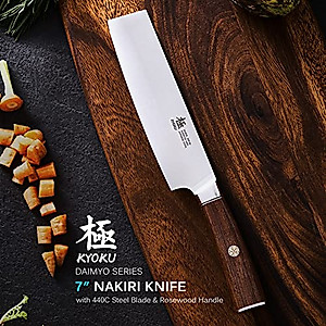 KYOKU 7 Inch Nakiri Knife - Daimyo Series - Vegetable Cleaver with Ergonomic Rosewood Handle, & Mosaic Pin - Japanese 440C Stainless Steel Kitchen Knife with Sheath & Case
