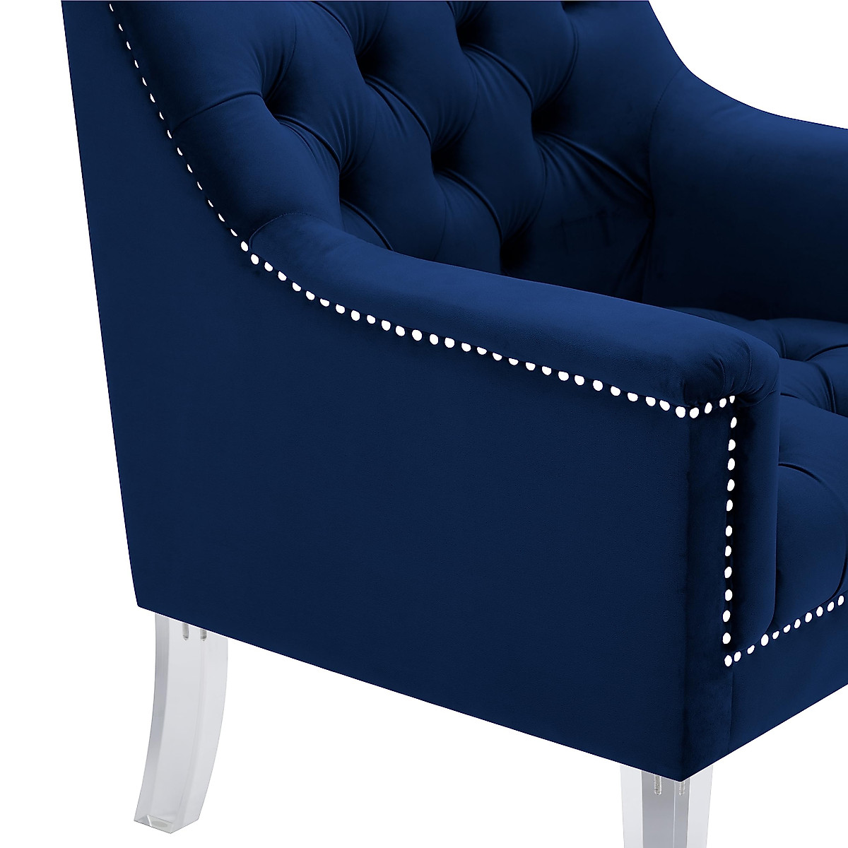 Goohome Modern Chesterfield Single Sofa with Sturdy Wood Legs, Velvet Upholstered Sofá with Button Tufted Back and Round Silver Copper Arms, Chair Couch for Living Room, Bedroom, Home Office