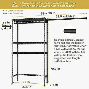 Ulif Laundry Room Organizers and Storage System, Heavy-Duty Mounted on the Wall Garment Rack with Adjustable Shelves and Expandable Hanger Rod for Bedroom and Laundry Room 13.4”D x (4.9 - 6.3 ft.)W x 79.3”H