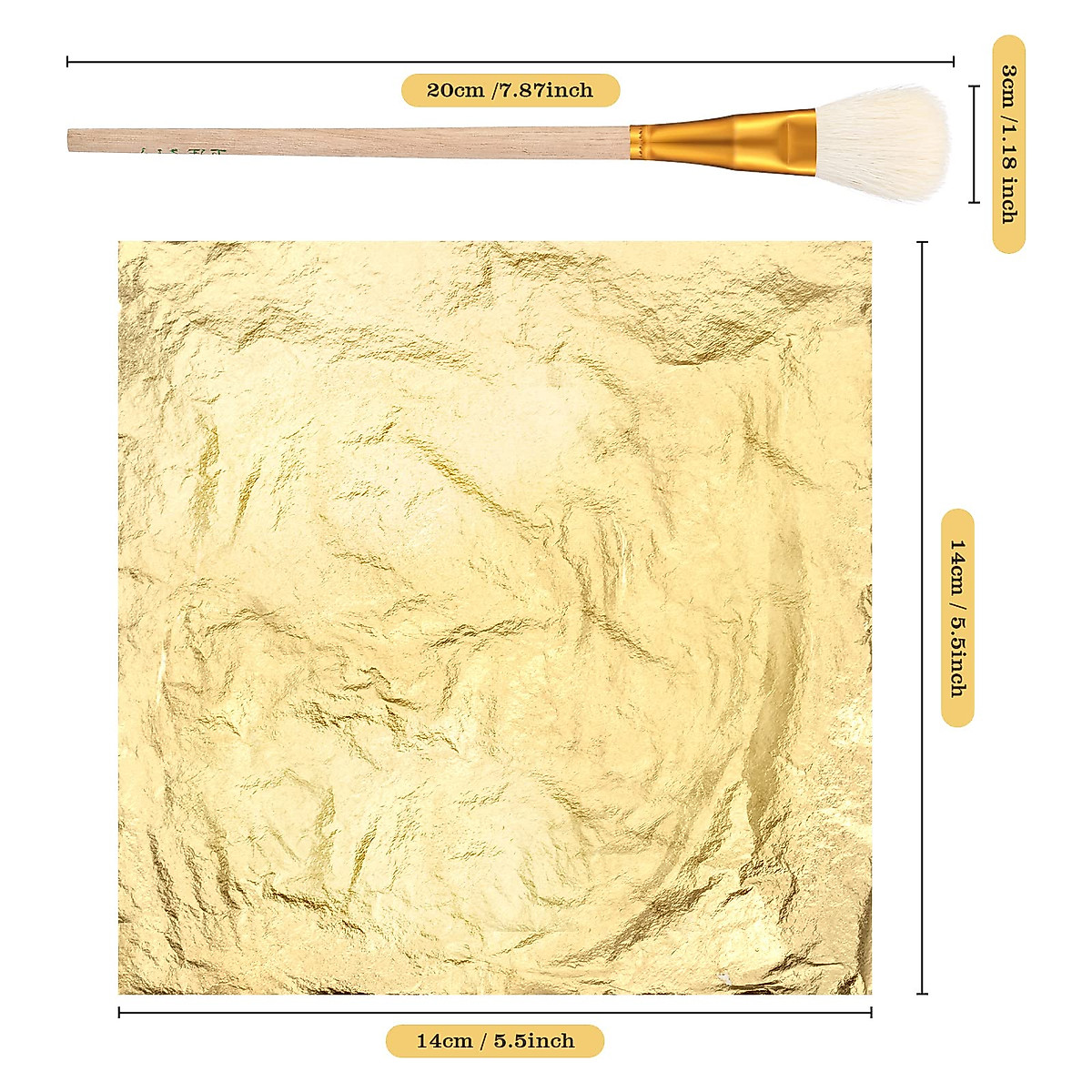 Cunhill 100 Sheets Gold Foil Paper Art Gold Foil Sheets Gilding Brush Thin Gold Leaf Sheets Gold Foil Paper Craft for Arts Painting Gilding Crafting Decoration, 5.5 x 5.5 Inches (Gold)