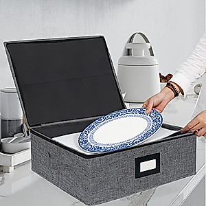 homyfort Platter Storage Case Stackable-China Storage Containers,with Hard Lid Height of 5.3'' and Quilted and Padded Surfaces - Structured Top, Bottom and Sides,4 Felt Dividers Included(Dark Grey)