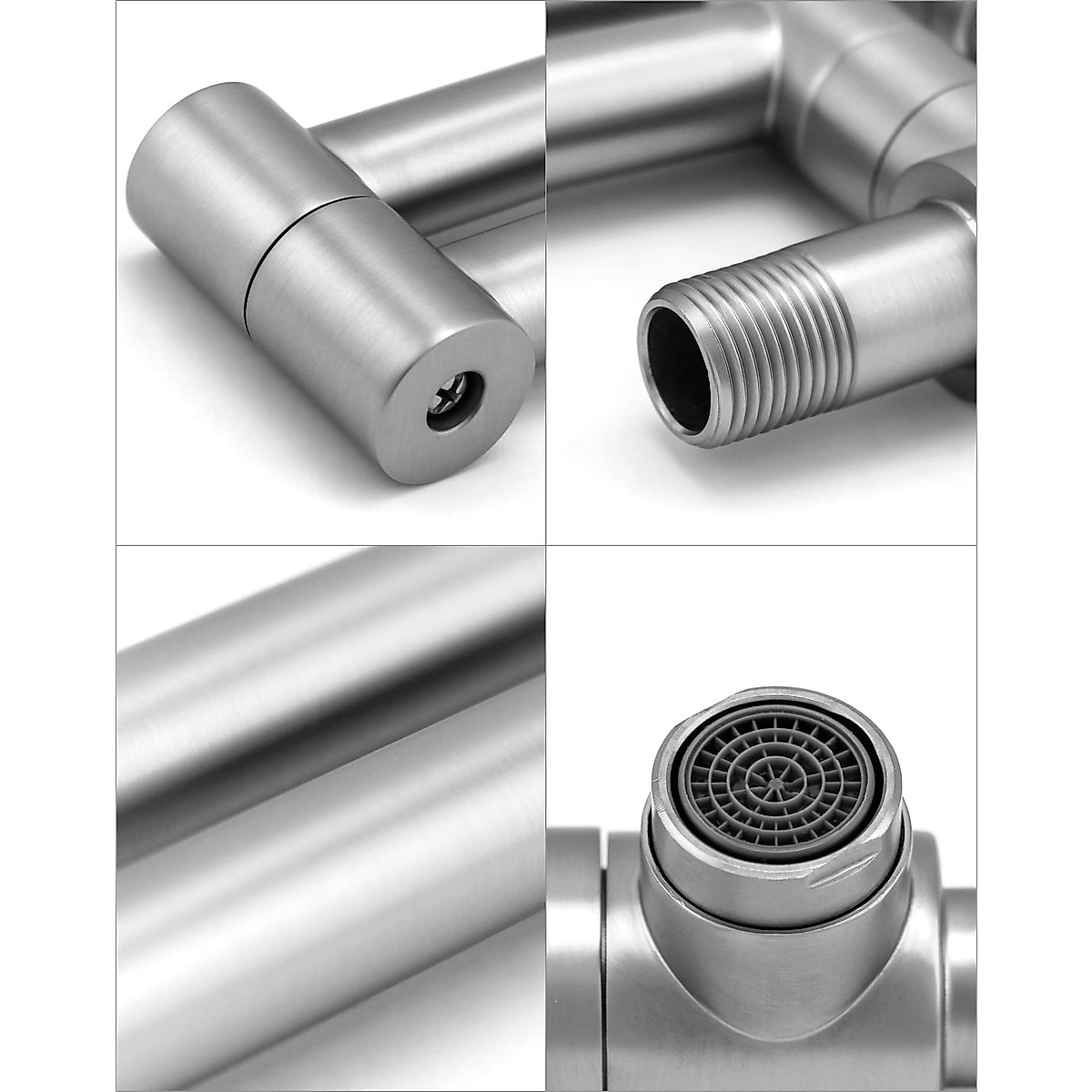 QWORK Stainless Steel Wall Mount Pot Filler Faucet - 1/2"-14 NPT Thread, Commercial Kitchen Sink Faucet with Foldable Stretchable Double Handles and Single Hole Configuration