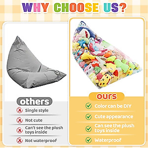 DoubleFill Clear Stuffed Animal Bean Bag Chair Sofa Cover for Kids Creative Waterproof PVC Soft Plush Toys Storage 50 x 35 x 30 inches Large Transparent Organizer for Toddler Children Rooms Cover Only
