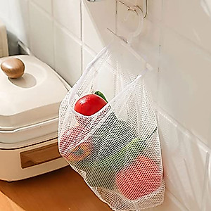 Homoyoyo 2Pcs Hanging Mesh Bags with Hook Kitchen Mesh Clothespin Bags Mesh Laundry Net for Potatoes Fruits Clothes (White)