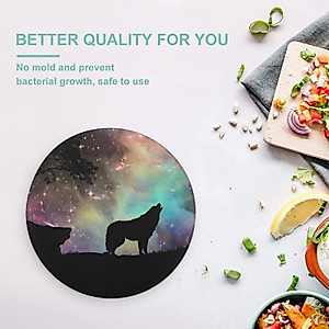 Bagea-Ka Space Starry Galaxy Wolf Animal Pattern Tempered Glass Cutting Board 8" Round Kitchen Decorative Chopping Board Small