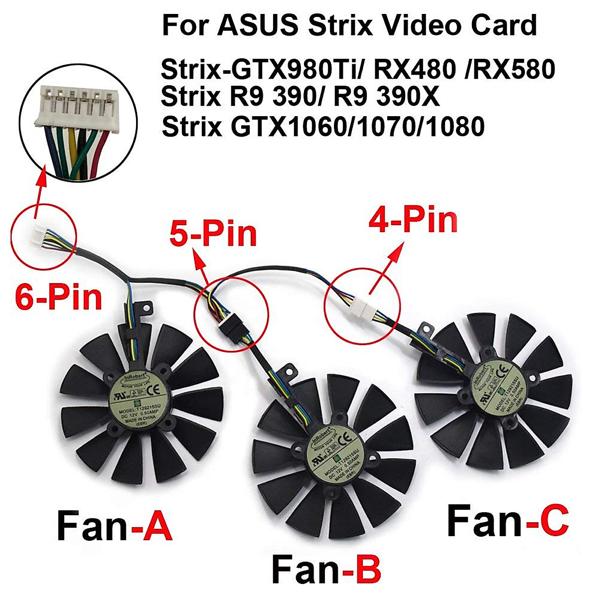 inRobert 87mm T129215SU Graphics Card Cooling Fan for ASUS Strix GTX980Ti/R9390/RX480/RX580 Video Card Cooler (Fan-3pcs)