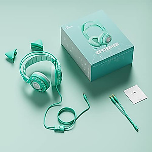 SOMIC G951S Green Gaming Headset with Microphone for PS4, PS5, Xbox One, PC, Cat Ear Headphones Over Ear with in-Line Mic Control, Stereo Sound for Girls, Woman