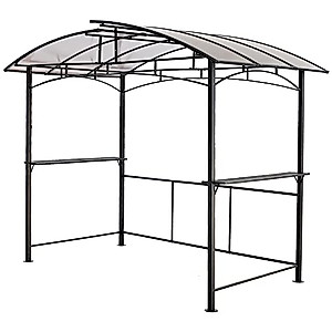 Voohek Grill Gazebo 8x5ft, Outdoor Patio Canopy, BBQ shelter with Steel Hardtop and Side Shelves,Black