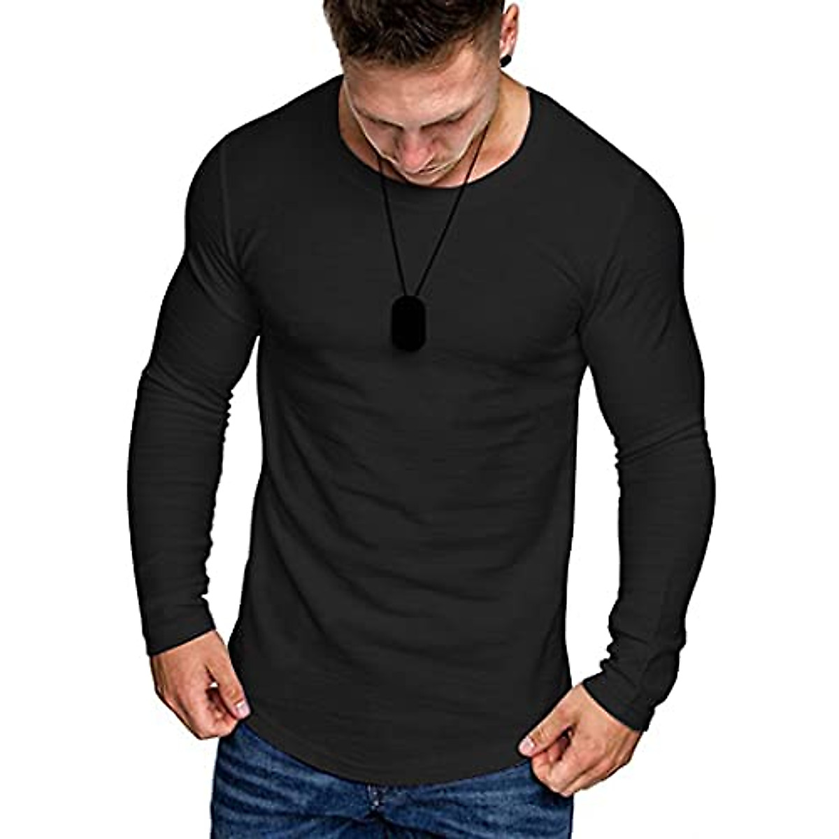 COOFANDY Men 2 Pack Muscle Fitted T Shirt Gym Workout Athletic Long Sleeves Tee Black/White