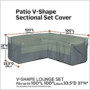 Classic Accessories Storigami Water-Resistant 100 Inch Easy Fold Patio V-Shaped Sectional Lounge Set Cover, Monument Grey, Patio Furniture Covers