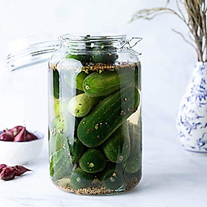 Glass Jars with Airtight Lid | Glass Airtight Food Storage Containers | Clear Leak Proof Rubber Gasket and Clamp Lid [Set of 4-1 Gallon Jars]