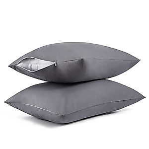 Cotton Pillow Protectors/Cases Queen Size with Zipper 2 Pack Grey Color,Cooling & Breathable Bed Pillow Protectors Set of 2 Pillow Cases Cover (Queen Size 20" x 30")