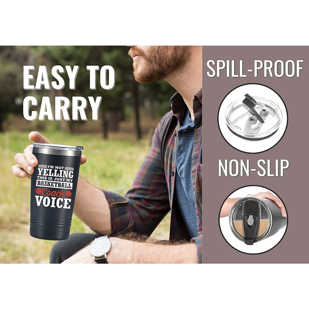 Onebttl Basketball Coach Gifts, Funny Gift Idea for Appreciation, Christmas, Birthday, 20oz Stainless Steel Insulated Travel Mug - I'm Not Yelling