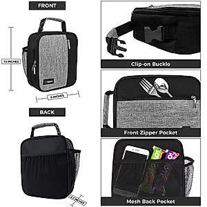 opux Lunch Box for Men, Insulated Lunch Bag for Women, Soft Lunchbox for Adult Work Office with Pocket and Clip On Handle, Reusable Compact Lunch Cooler Pail (Grey)