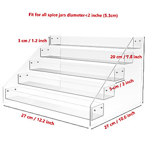 WUIVIUT Spice Rack Organizer For Cabinet, 1 4/5 in/Tier Acrylic Tiered Spice Shelf Can Storage Organizer for Kitchen Pantry Countertop