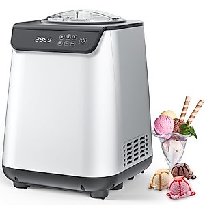 COWSAR 1.3 Quart Ice Cream Maker Machine with Built-in Compressor, Fully Automatic and No Pre-freezing, 1 Hour Keep-Cooling, Easy to Clean, Stainless Steel
